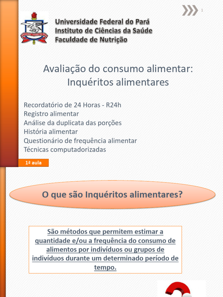 1ª aula Inquéritos alimentares | PDF | Alimentos | Nutrientes