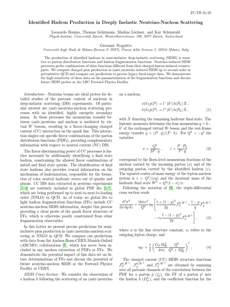Identified Hadron Production in Deeply Inelastic Neutrino-Nucleon Scattering | PDF | Quark ...