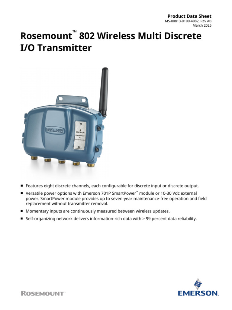 Product Data Sheet Rosemount 802 Wireless Multi Discrete I o ...