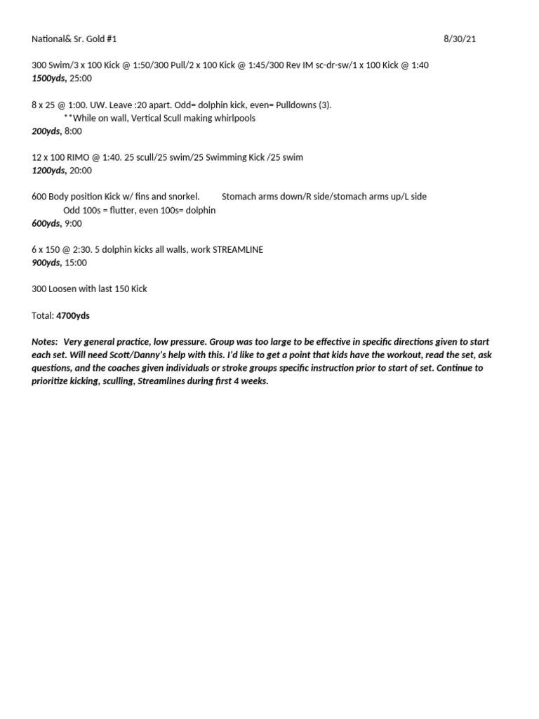 #1 8-30 Welcome Back - Scull, Kick, Streamline | PDF