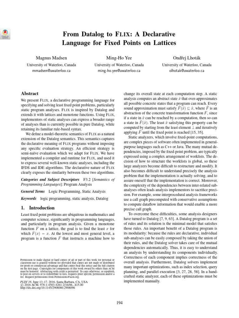 From Datalog To Flix 2908080.2908096 | PDF | Function (Mathematics ...