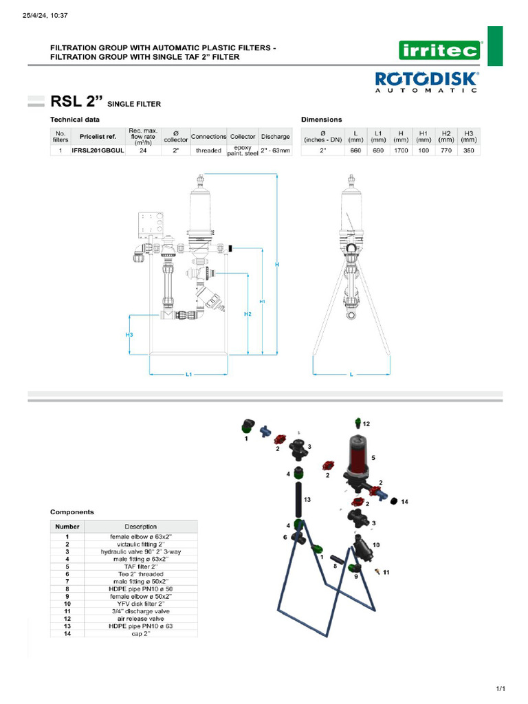 Filtro Rotodisk Irritec | PDF