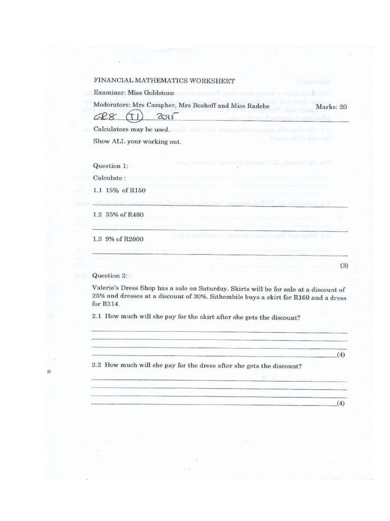 Financial Maths Worksheet 3 - 2015 | PDF