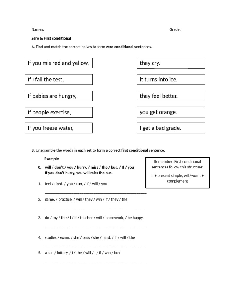 Zero and First Conditional Worksheet | PDF