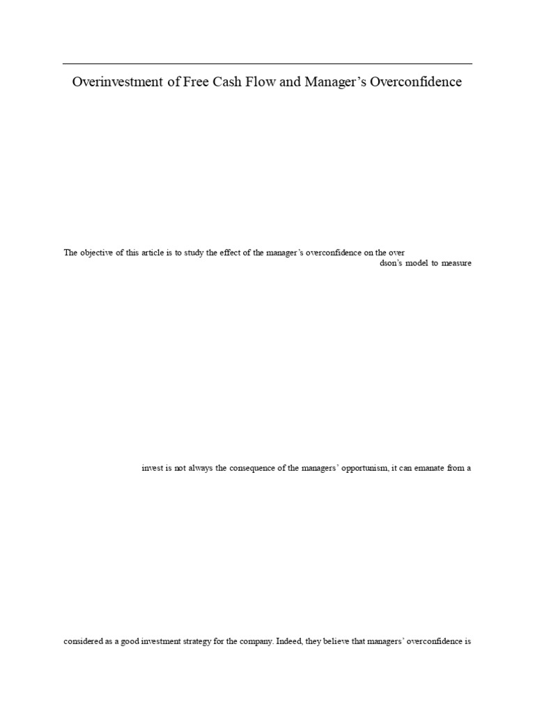 14 Overinvestment of Free Cash Flow and Manager's Overconfidence | PDF ...