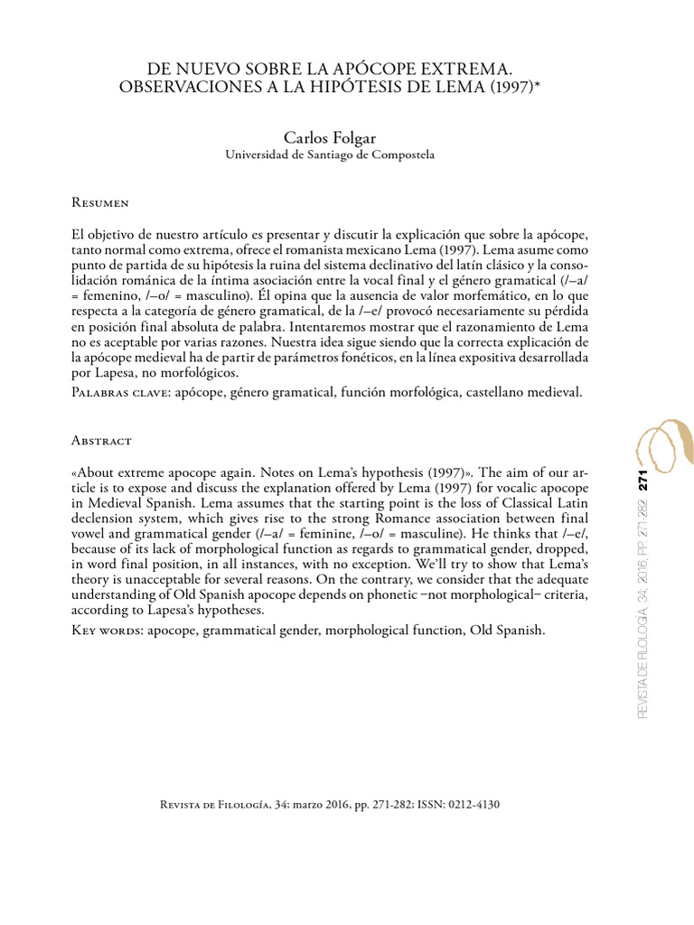 Crítica a la Hipótesis de Lema sobre Apócope | PDF | latín | Adverbio