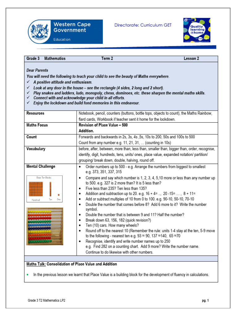 FP Grade 3 English Mathematics LP 20 - 24 April | PDF | Numbers | Learning