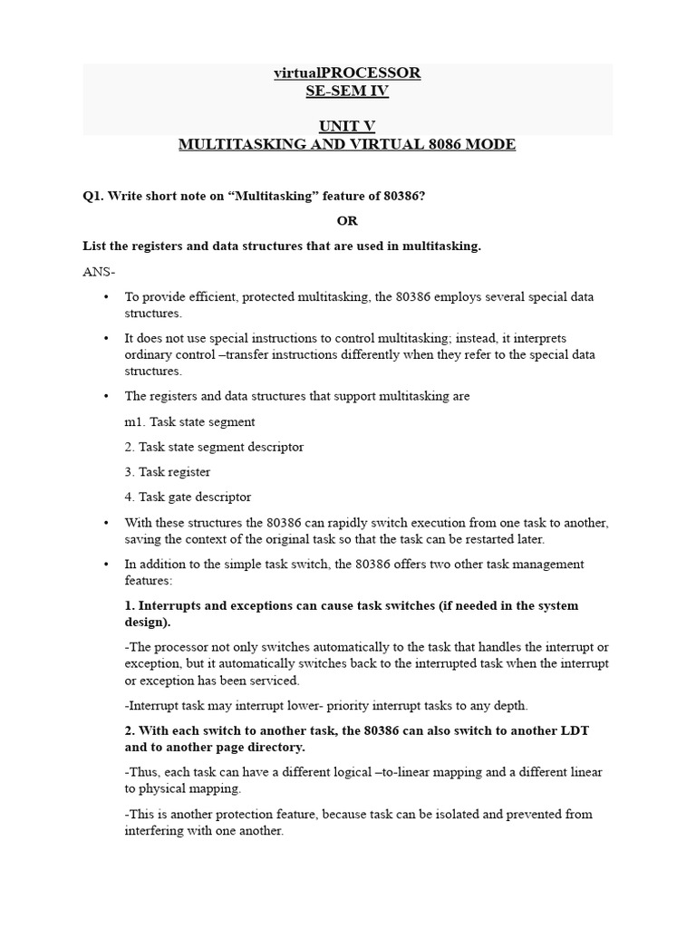 MICROPROCESSOR_UNIT V Q & Answers.docx | PDF | Computer Architecture | Central Processing Unit