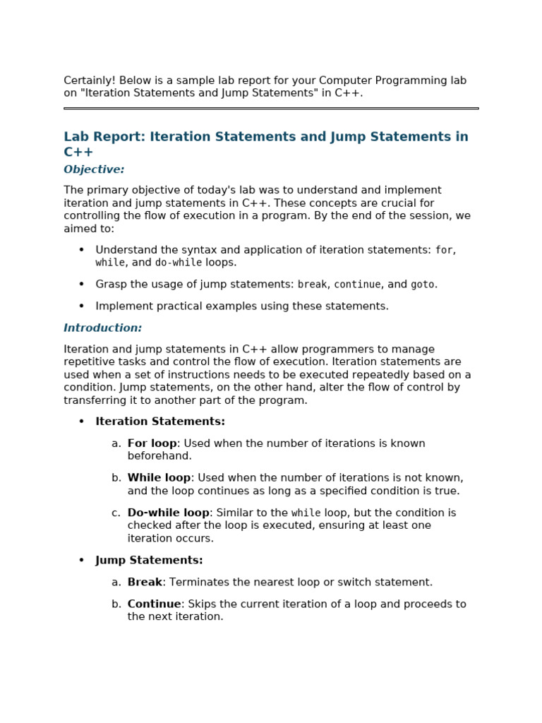 C++ Iteration Jump Statements | PDF | Control Flow | C++
