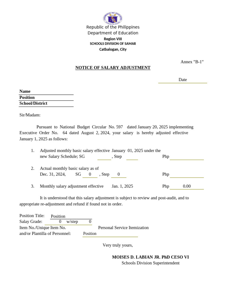 2025 Salary Adjustment Notice for DepEd | PDF