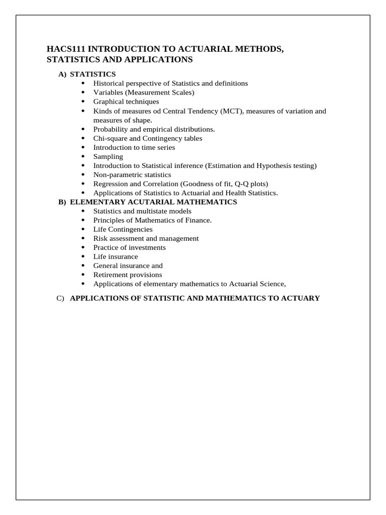Hacs111 Introduction To Actuarial Methods | PDF