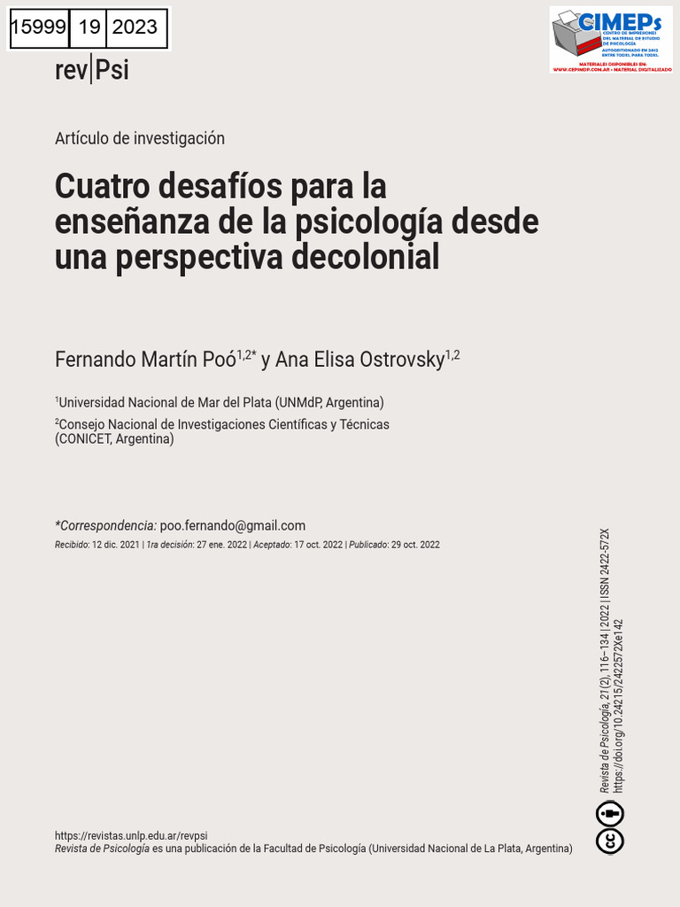 Cuatro Desafíos para La Enseñanza de La Psicología Desde Una ...