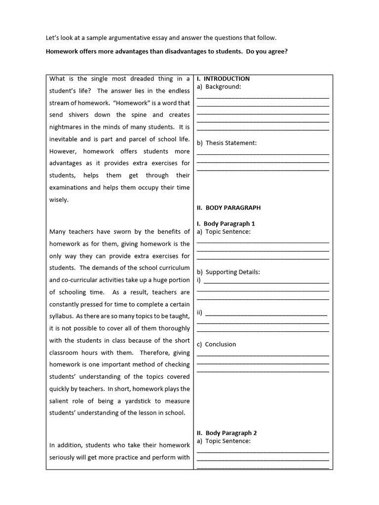 Argumentative Essay Exercise 1 | PDF | Homework | Learning