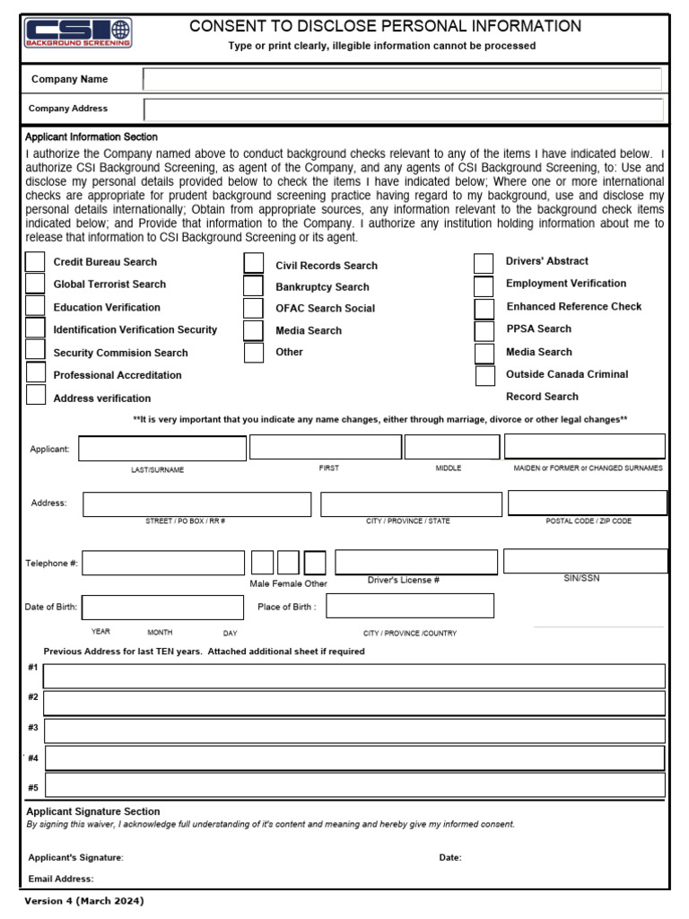 Background Check Consent Form | PDF | Background Check