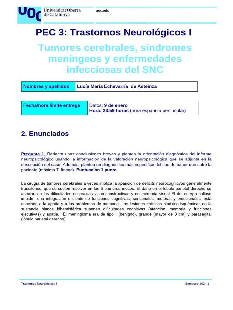 AAA PAC 3 - Tumores Cerebrales, Sindromes Meningios y Enfermedades Infecciosas SNC - Hoja ...