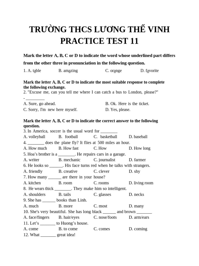 ĐỀ ÔN THI VÀO 6 LTV - ĐỀ 11 | PDF