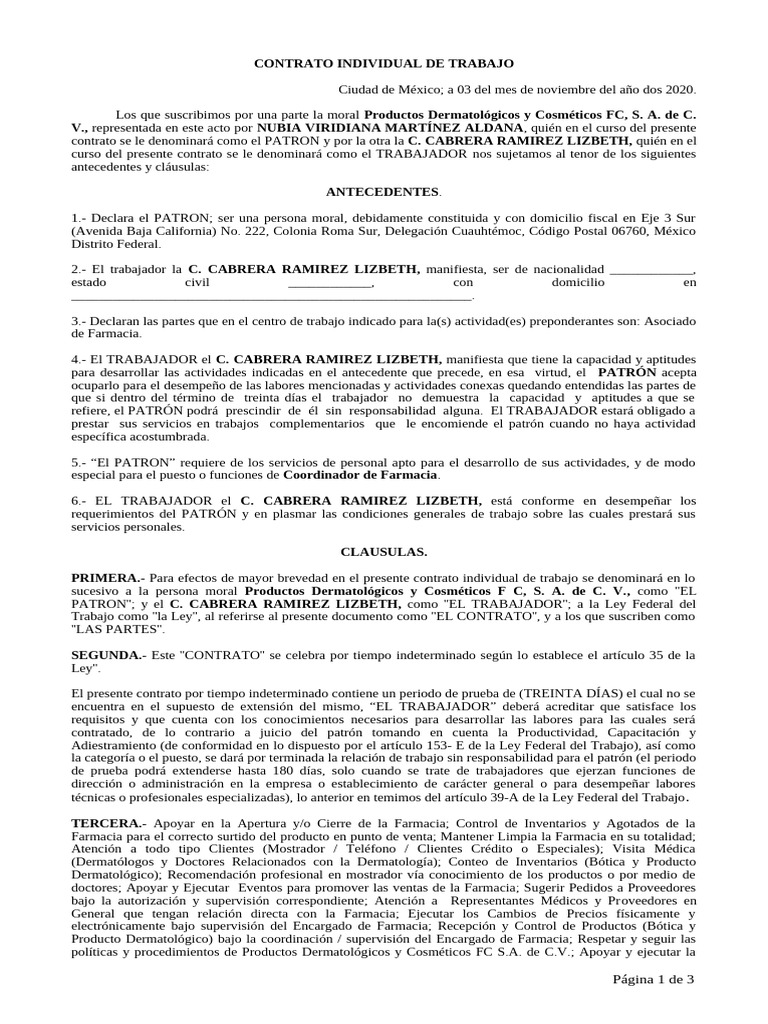 Contrato LIZBETH | PDF | Farmacia | Salario