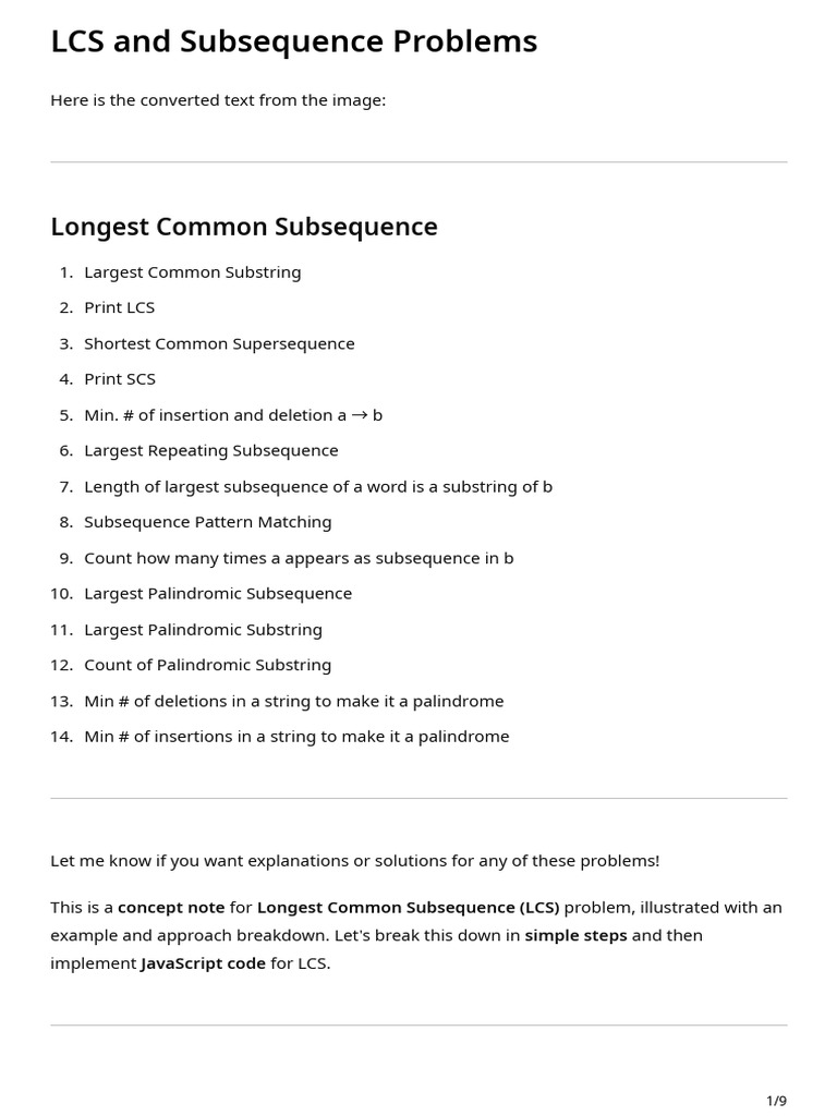 LCS and Subsequence Problems | PDF | Computing | Software Engineering
