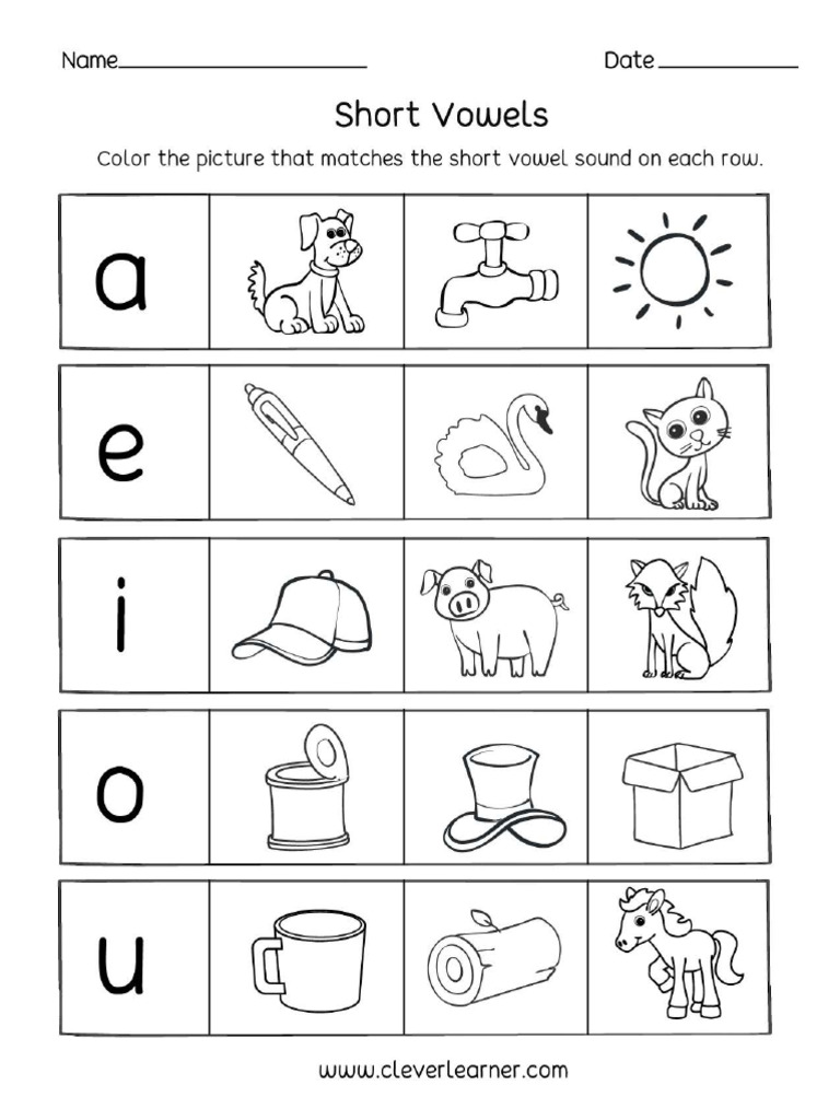 Short Vowels Preschool Activity Worksheets - 5 | PDF
