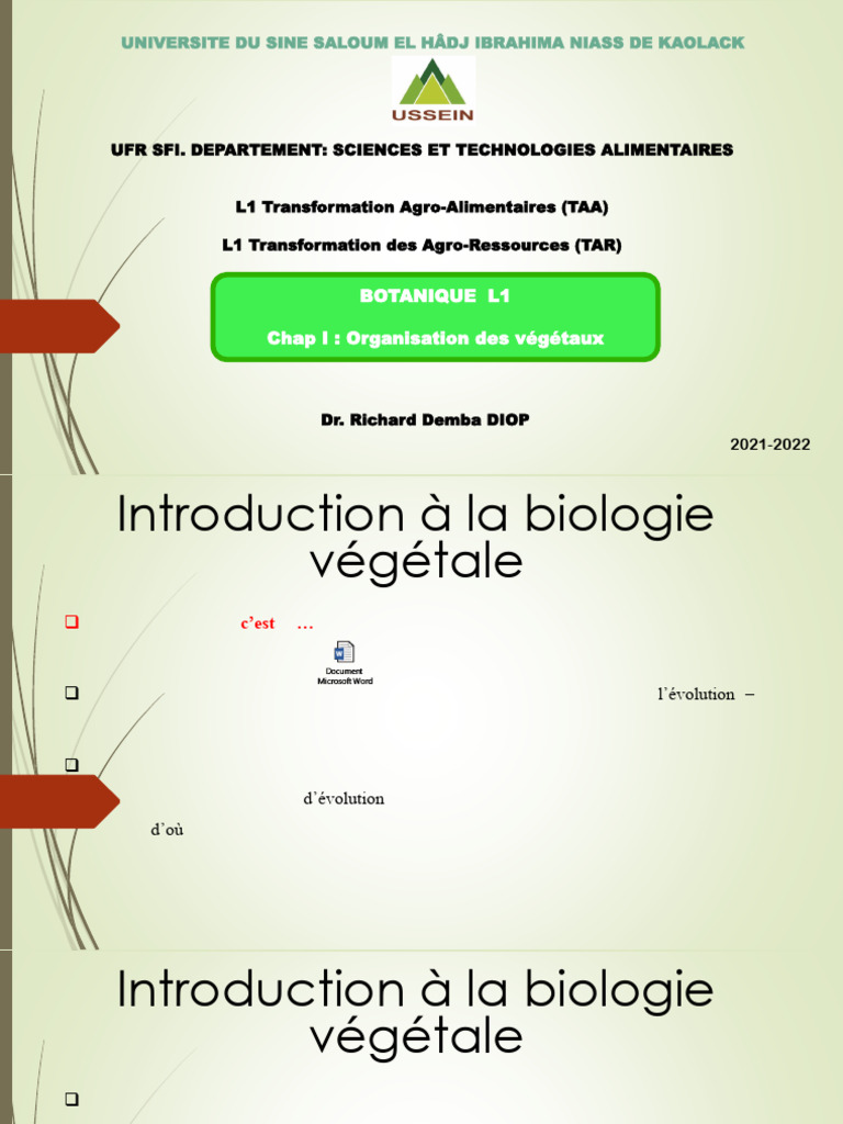 Organisation des Végétaux en Botanique | PDF | Tige (Plante) | Racine