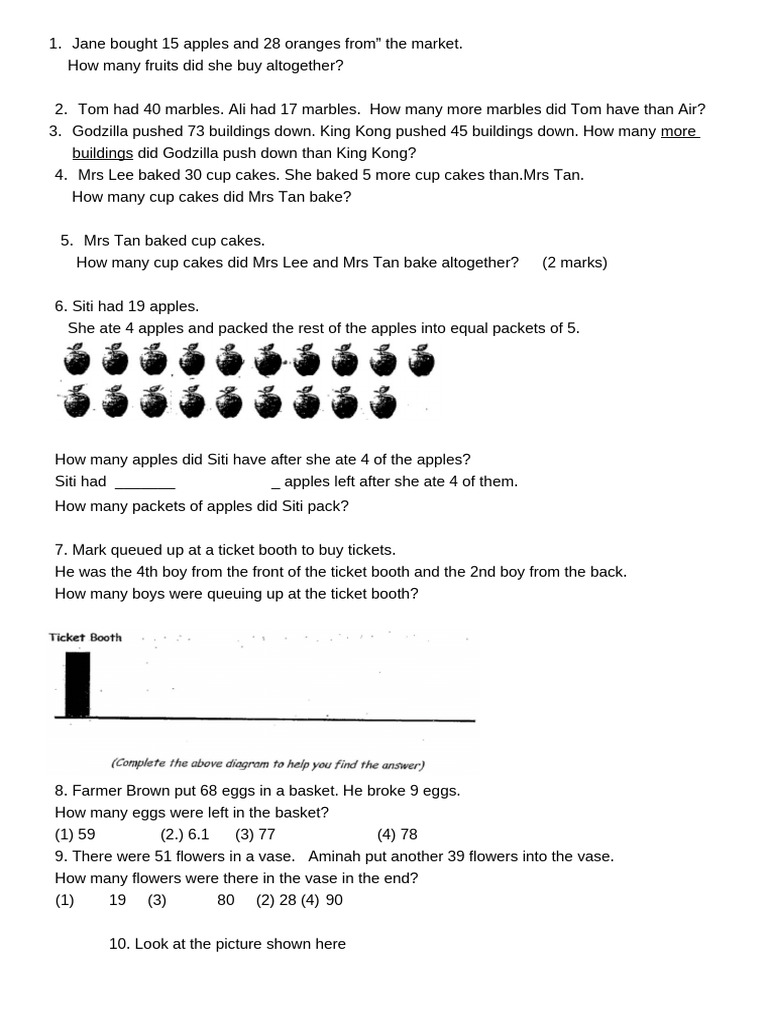 Addition Subtraction Word Problum Grade1 | PDF | Cakes