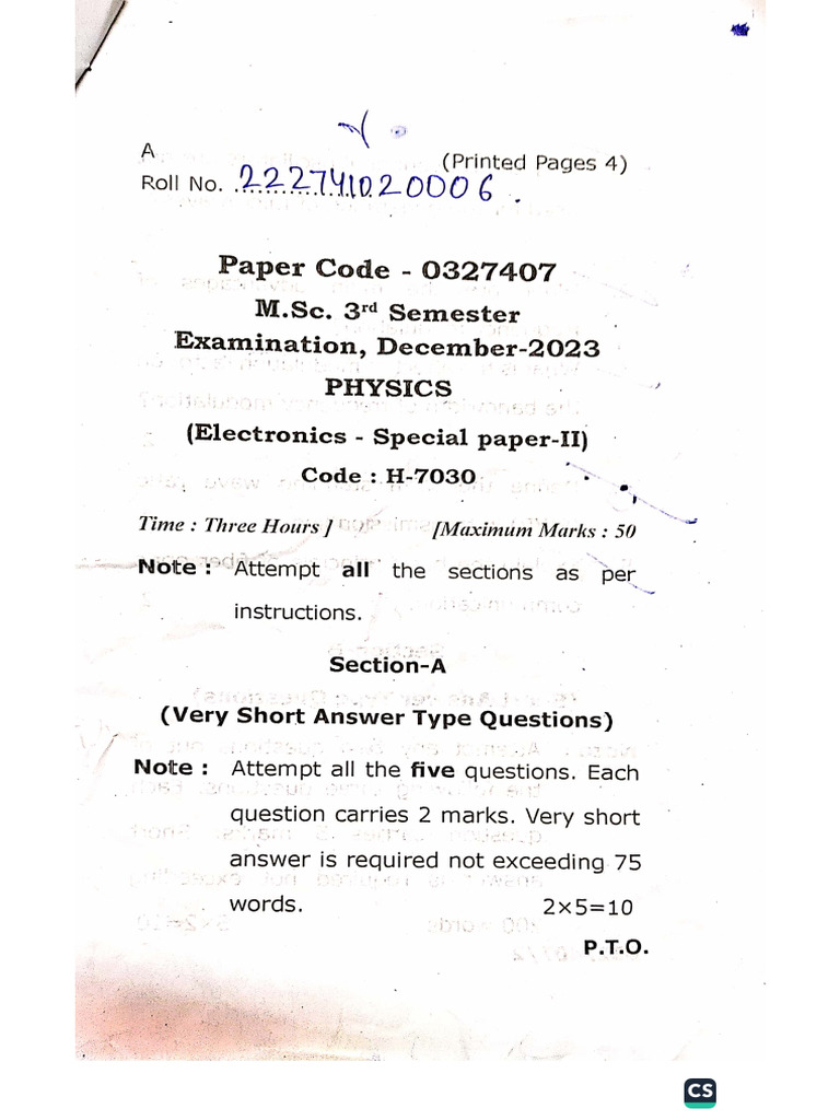 Electronics Special Paper 2 2023 | PDF