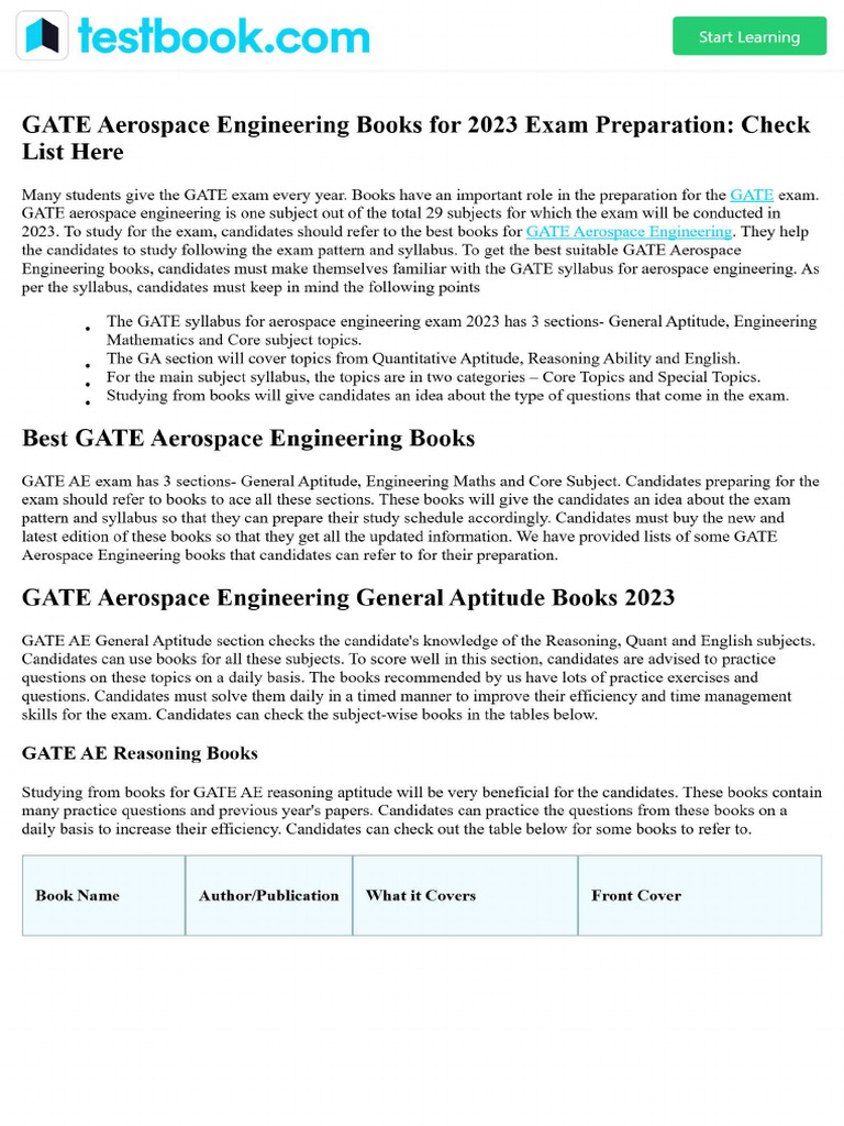 GATE Aerospace Engineering Books For 2023 Exam Preparation - Check List ...