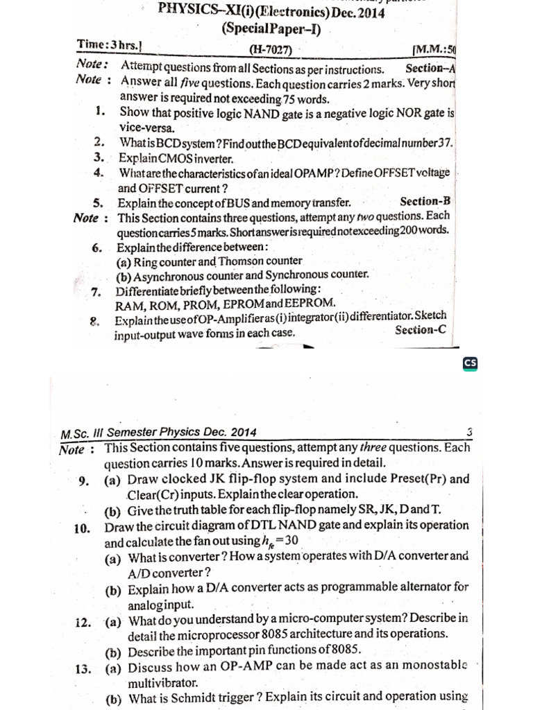 Electronics Special Paper 1 All Externals 2014-2023 | PDF