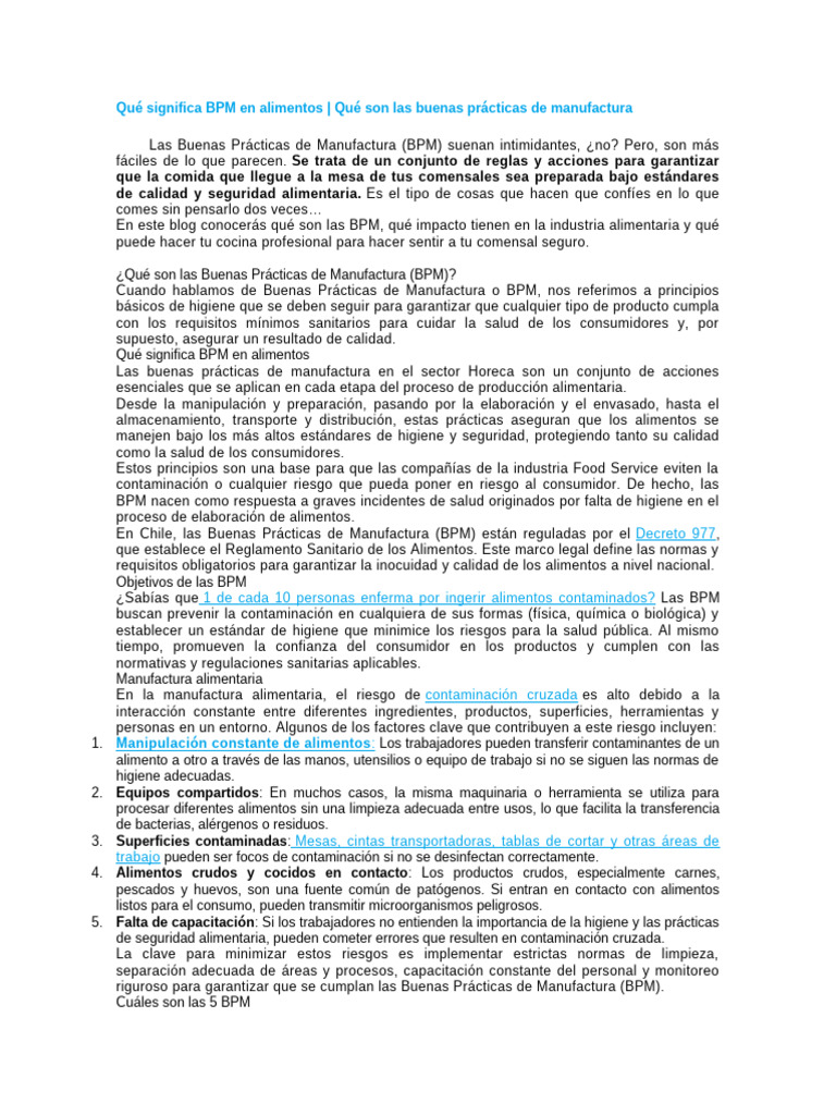 Qué significa BPM en alimentos | PDF | Seguridad alimenticia | Análisis ...