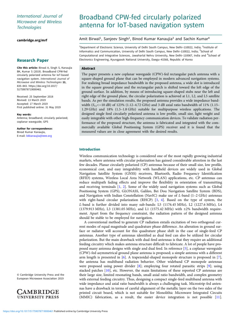 broadband-cpw-fed-circularly-polarized-antenna-for-iot-based-navigation-system | PDF | Antenna ...