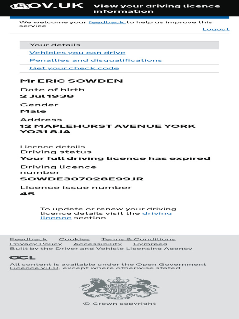 View Your Driving Licence Information | PDF