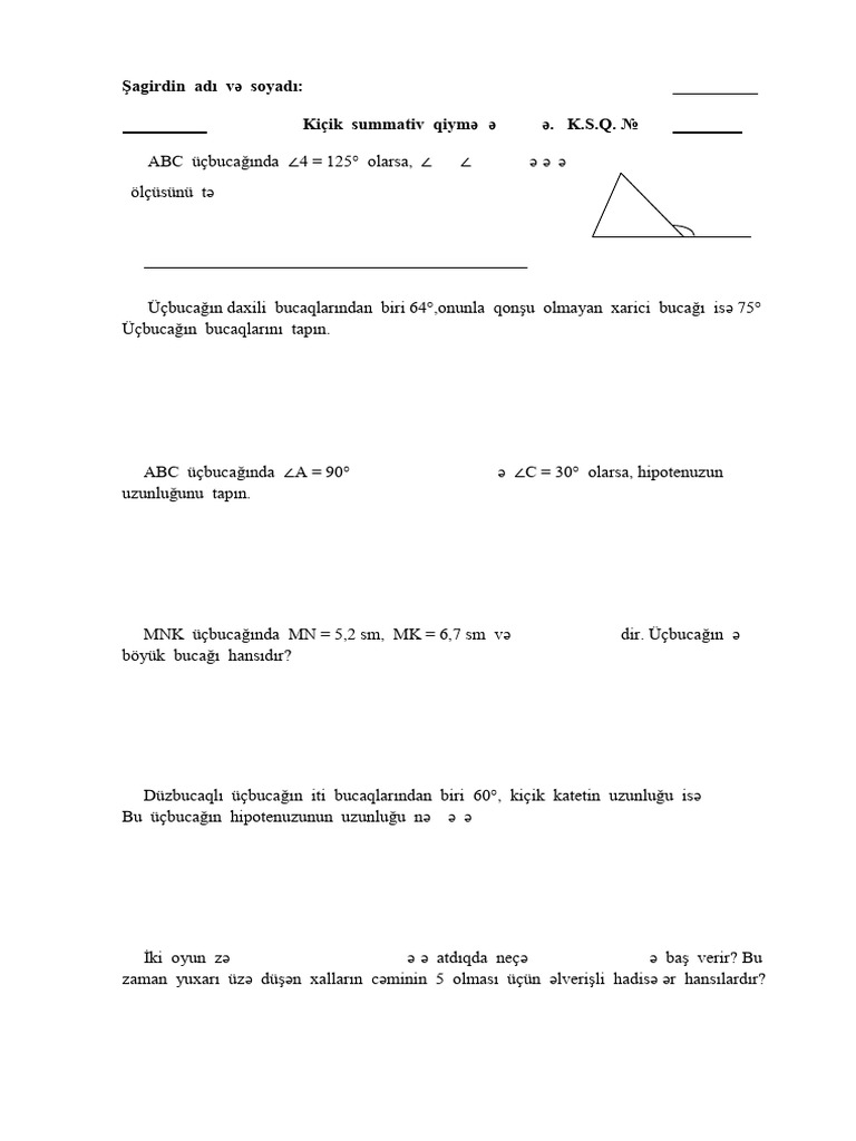 7 S Riyaziyyat KSQ 9 I-II Variant | PDF