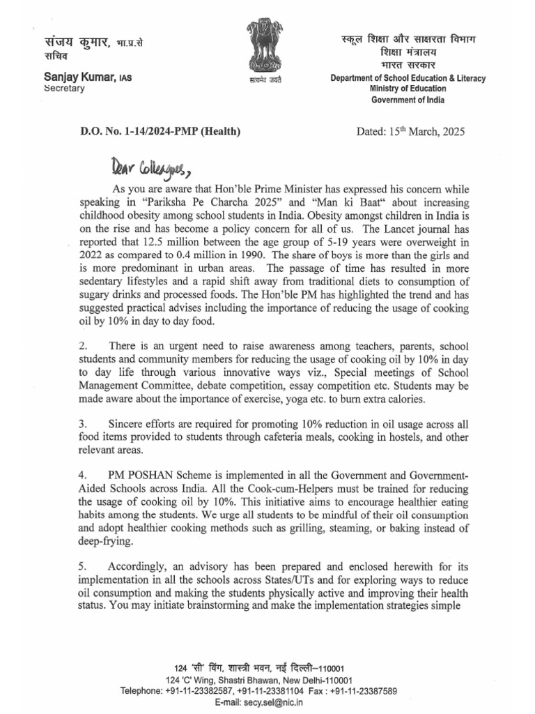 Ministry Letter DT 15.03.2025 (Advisory For Reducing The Usage of ...