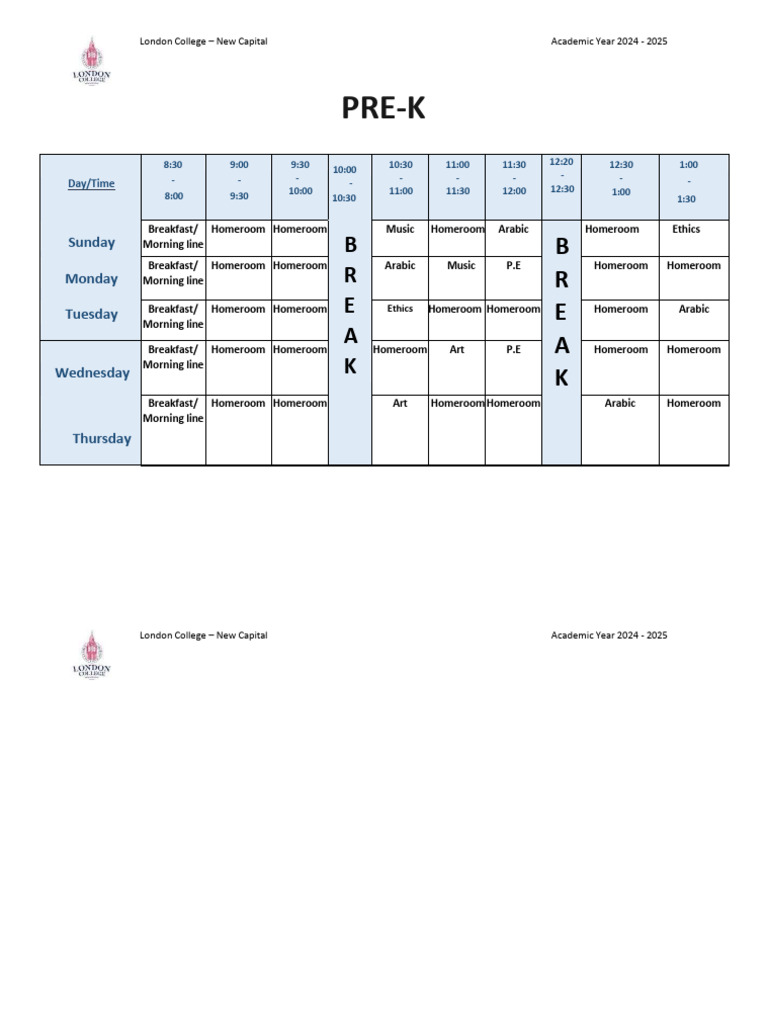 1740416837_Pre-K- Ramadan Timetable (1) | PDF
