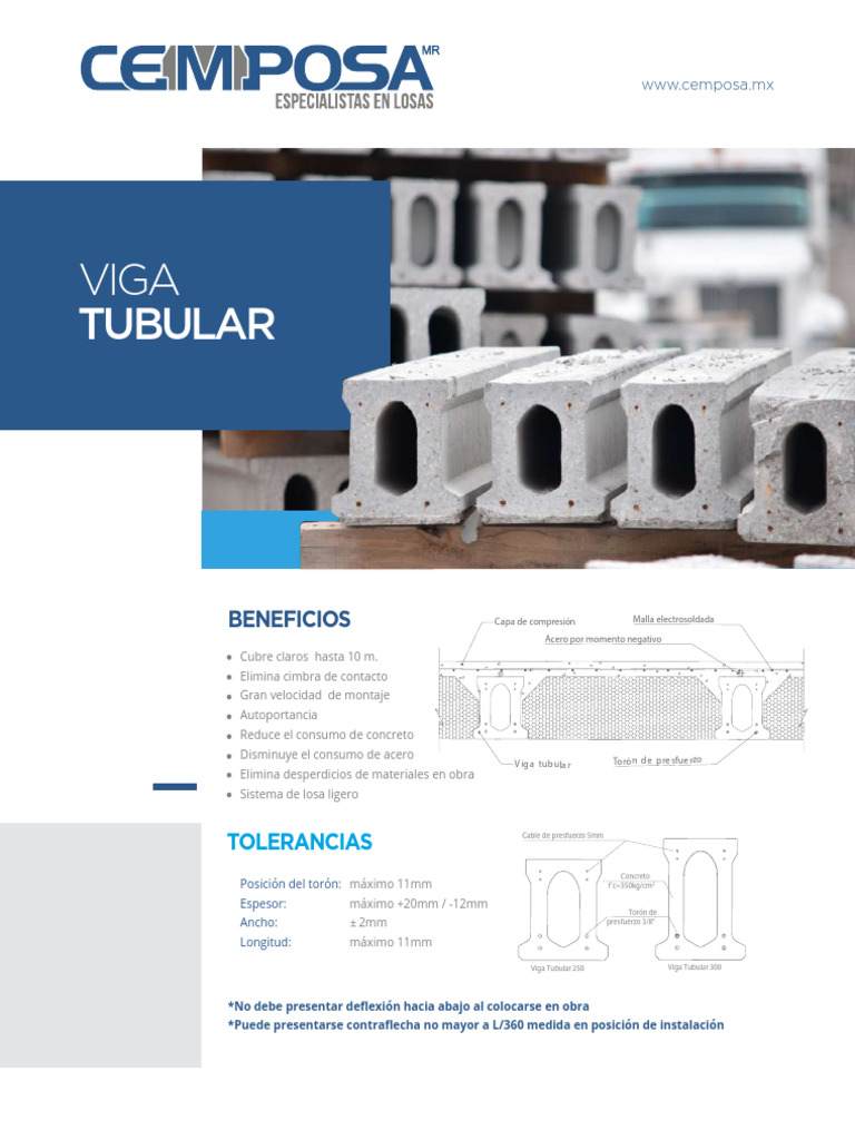 Ficha Tecnica Viga Tubular CEMPOSA - Compressed | PDF | Acero | Rieles