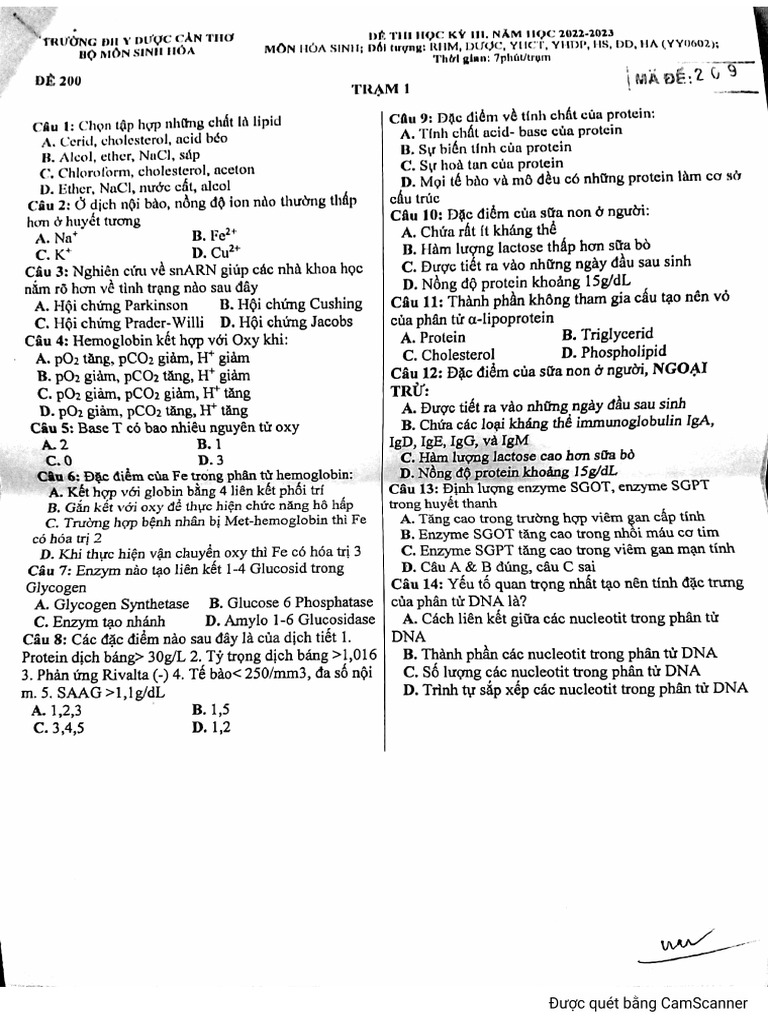 Hóa Sinh K47 - Đề Trắng | PDF