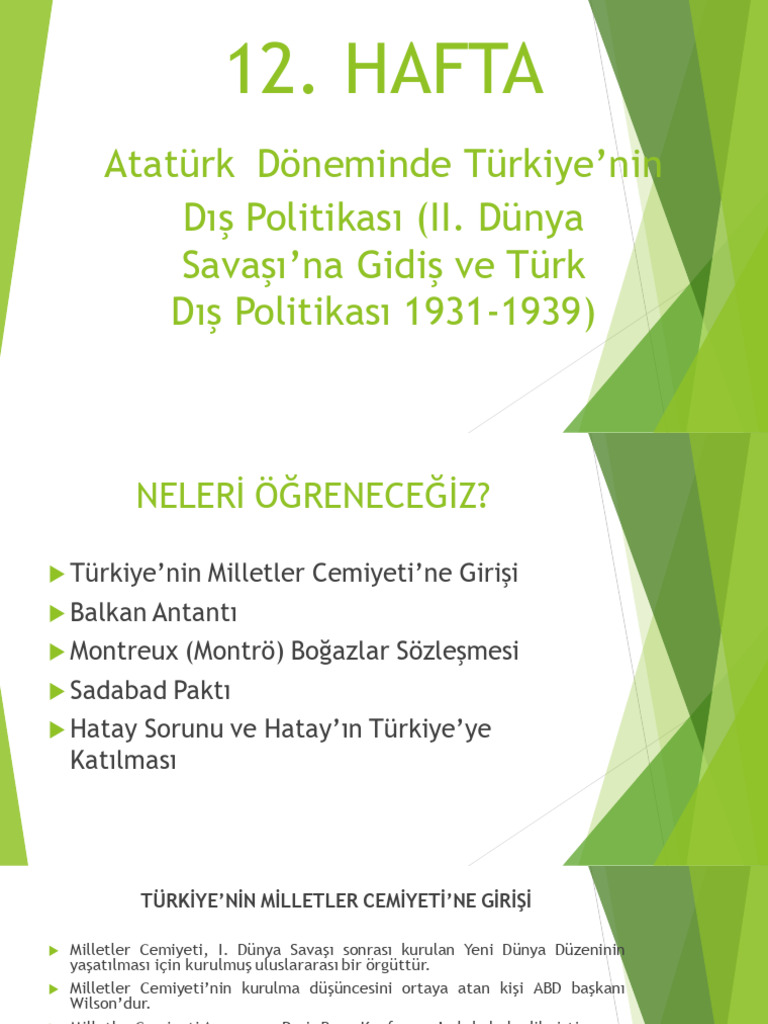 Hafta Slayt (Atatürk Döneminde Türkiye'nin Dış Politikası (II. Dünya Savaşına Gidiş Ve Türk Dış ...