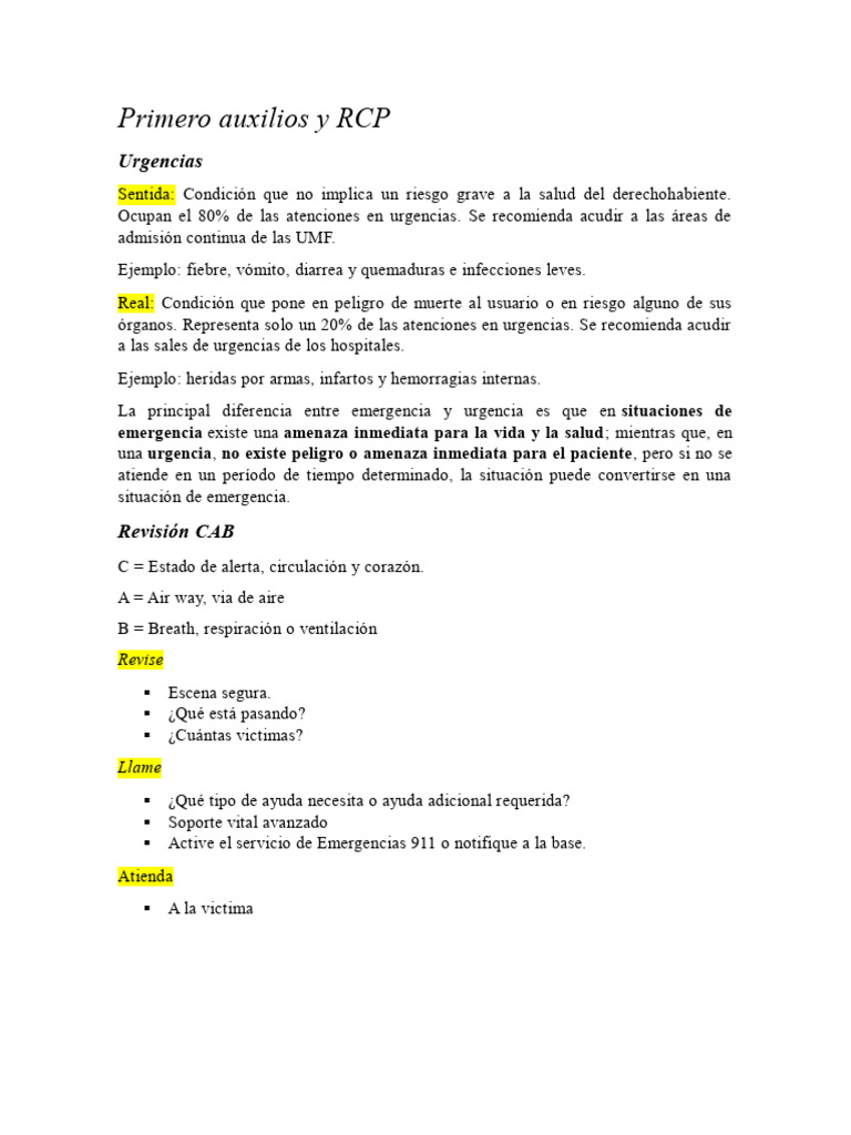 Primeros Auxilios y RCP | PDF | Reanimación cardiopulmonar | Quemar