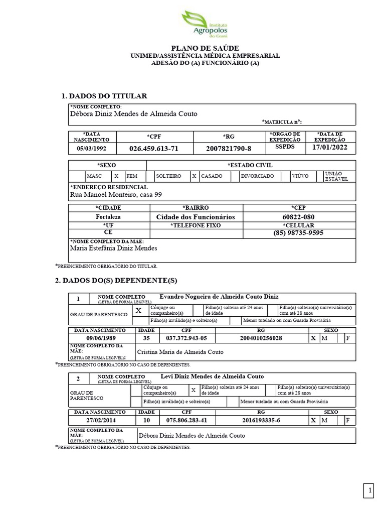 Formulario Unimed Atual (3) Assinado | PDF