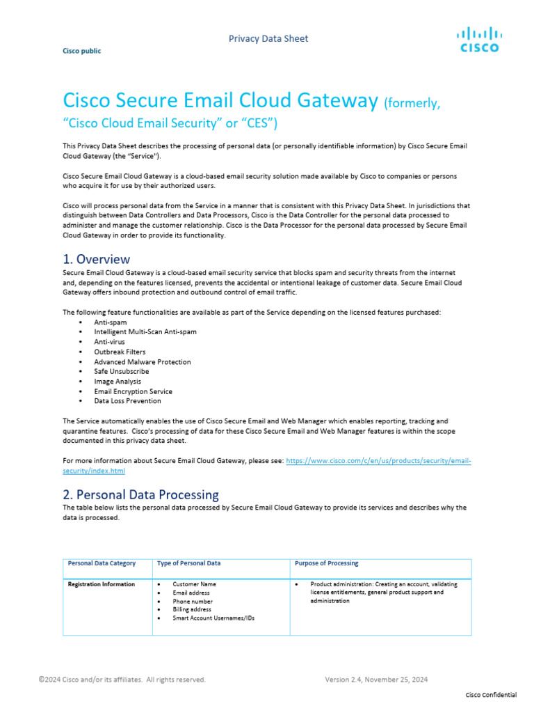 Cisco Ces Privacy Data Sheet | PDF | Cloud Computing | Computer Security