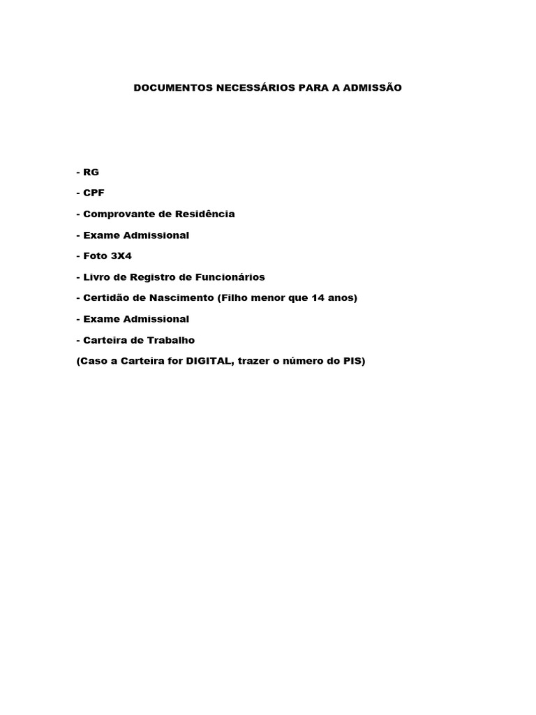 Documentos Necessários para A Admissão | PDF
