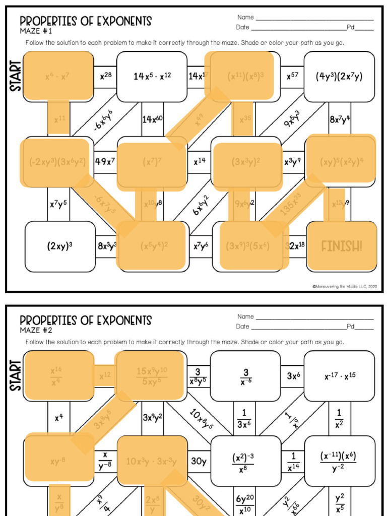4 Properties of Exponents Multiplying and Division - Classwork | PDF