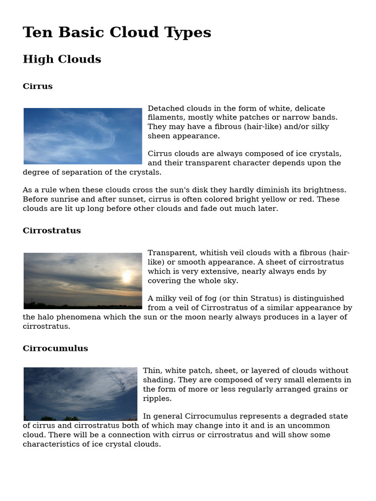 Ten Basic Cloud Types | PDF | Cloud | Clouds, Fog And Precipitation