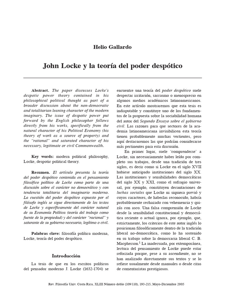 John Locke y La Teoria Del Poder Despotico | PDF | Propiedad | John Locke