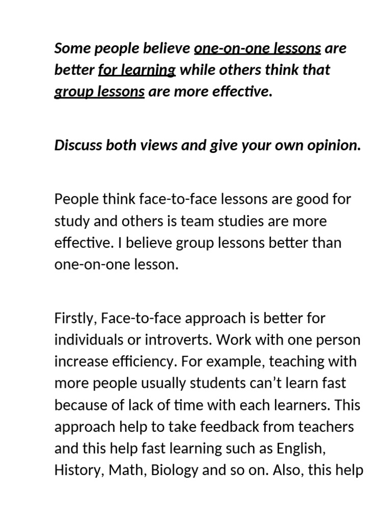 Group Lessons vs. One-on-One Teaching | PDF
