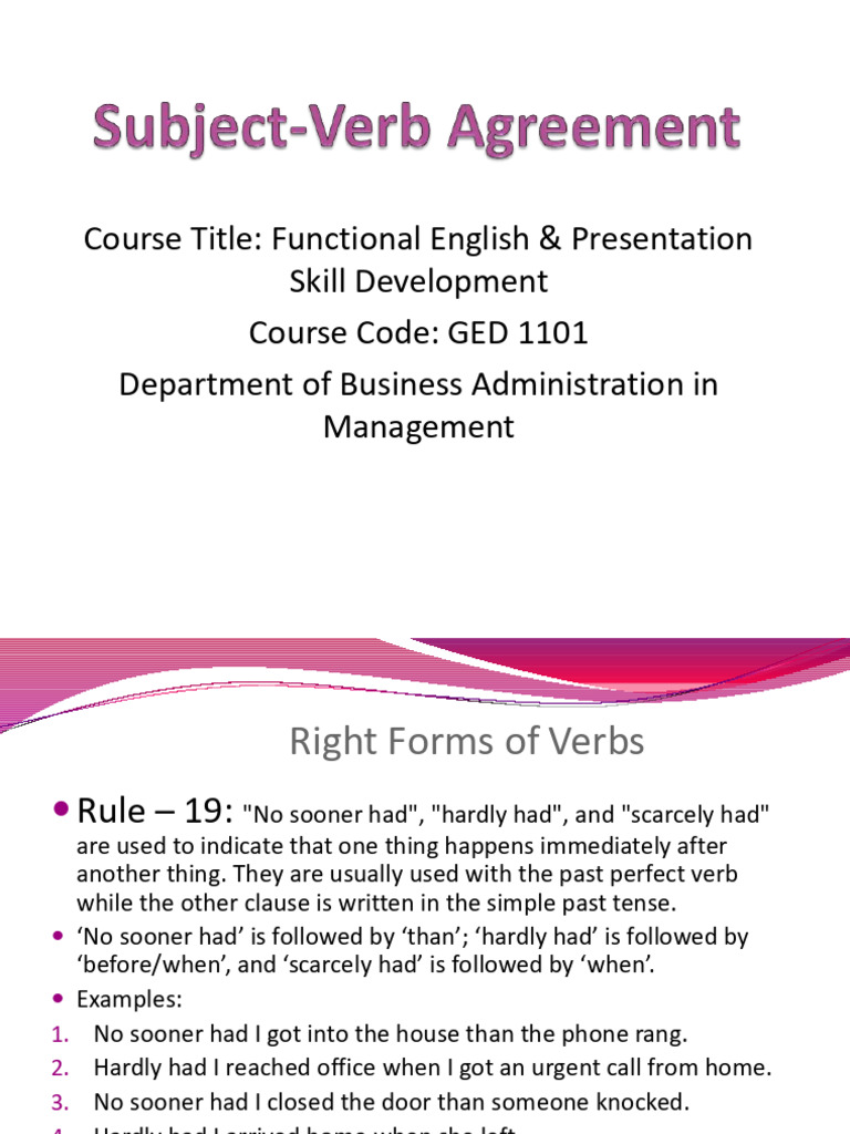 Lecture 5 Subject - Verb Agreement[1] | PDF | Verb | Grammatical Tense