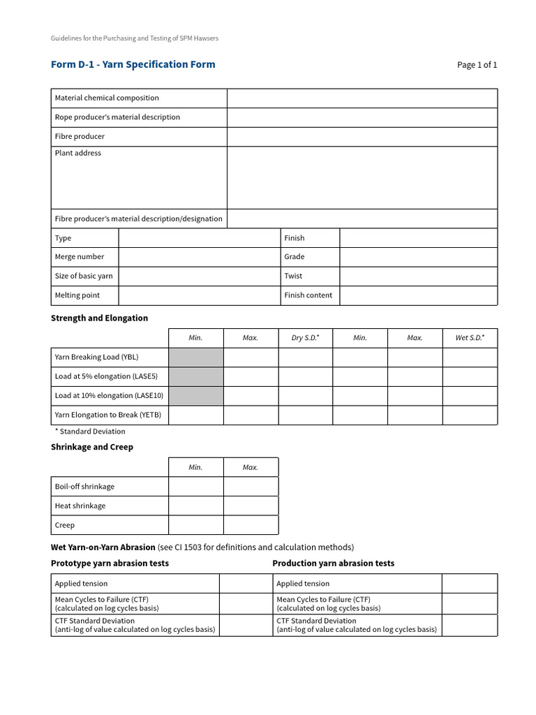 Form D-1-Yarn Specification Form | PDF