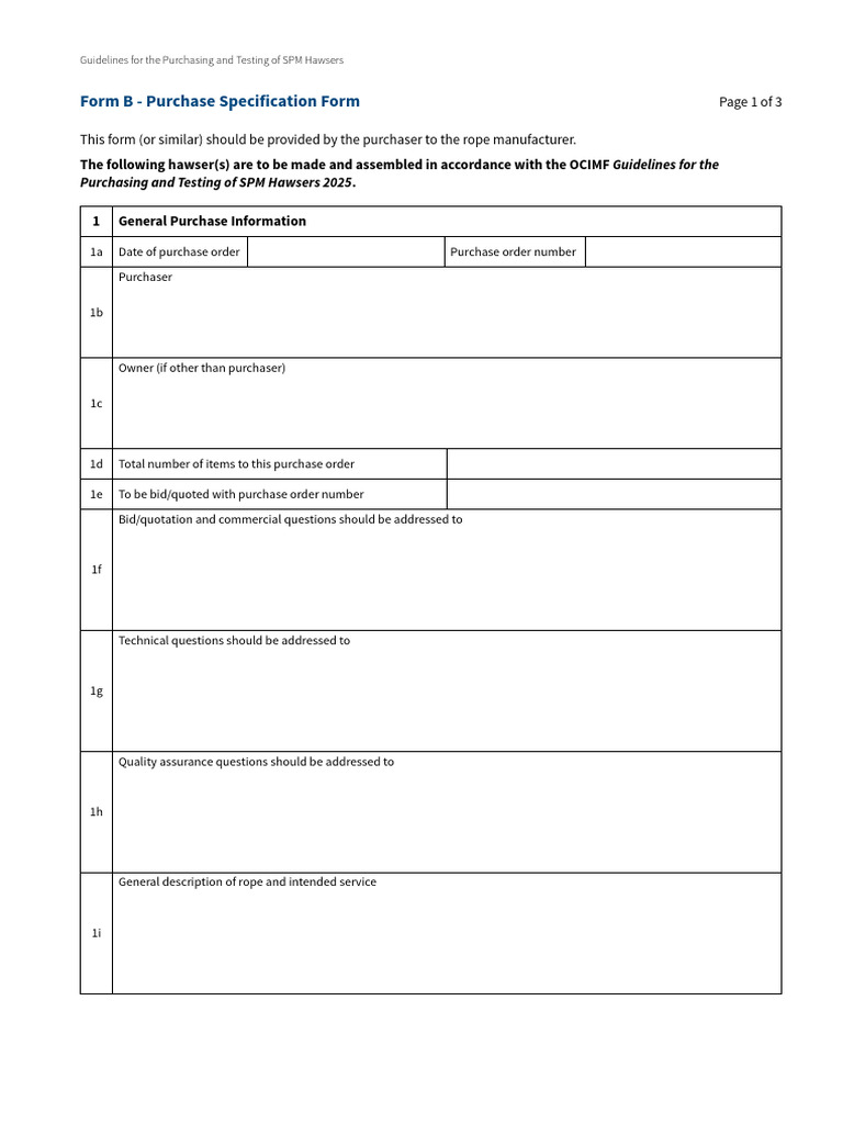 Form B-Purchase Specification Form | PDF | Rope