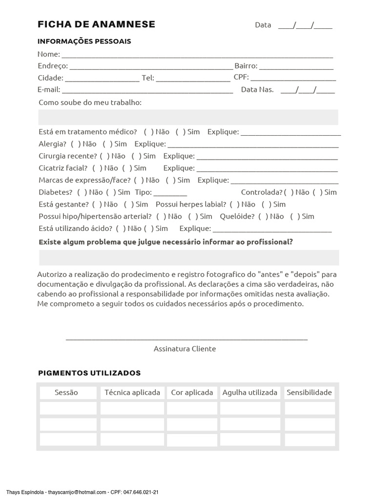 Ficha de Anamnese | PDF | Medicina Clínica | Especialidades médicas