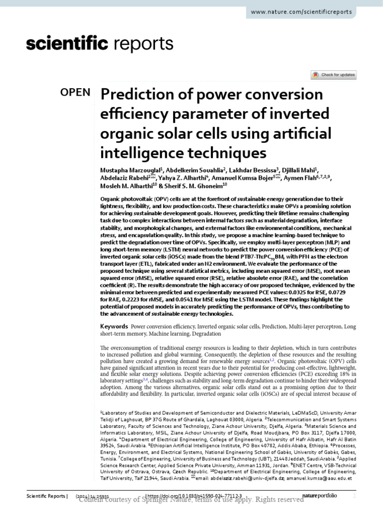 Prediction of power conversion efficiency parameter of inverted organic ...